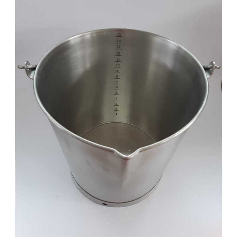 Secchio in acciaio inox, dotato di beccuccio e maniglia. Lavabile.